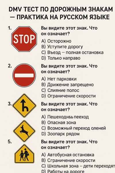 DMV Road Sign Practice Test Русский (Russian) 2025 [UPDATED]